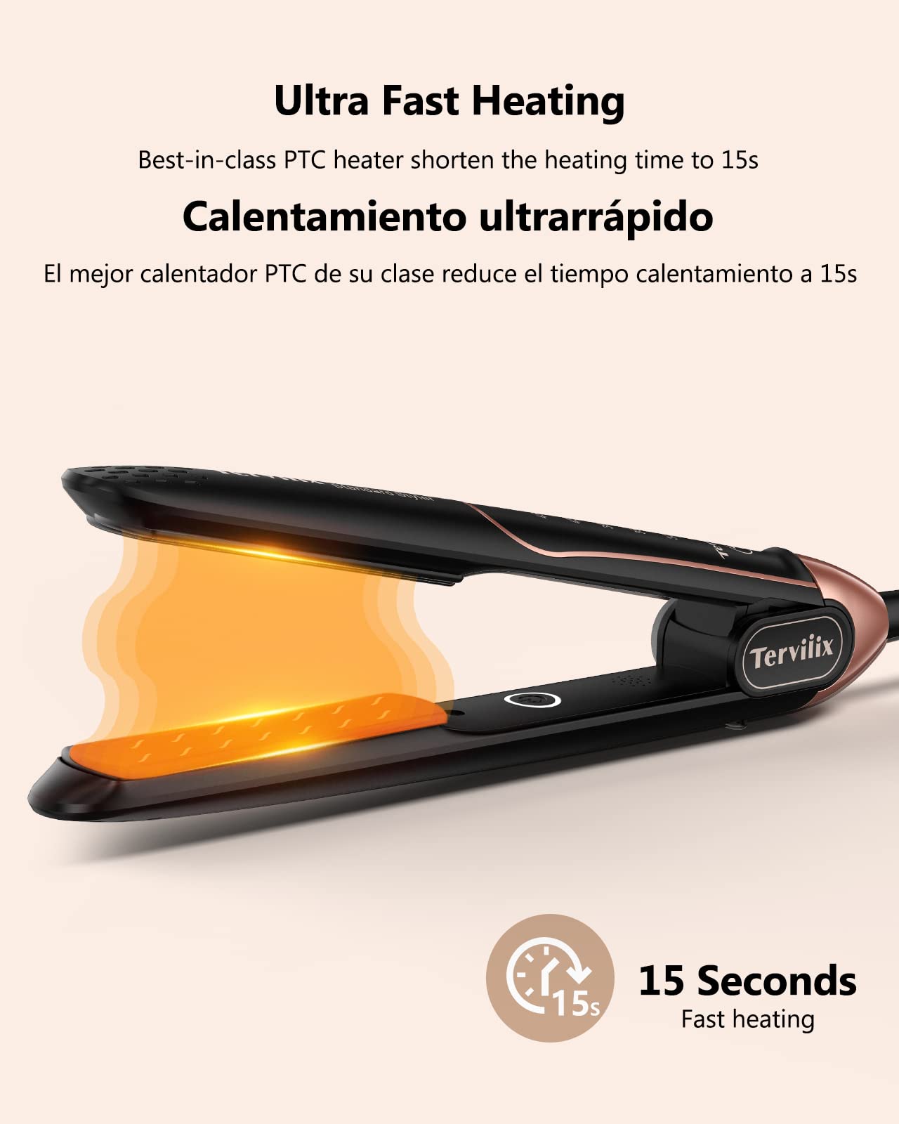 Terviiix Plancha De Cabello Professional 450°F, Non-Snagging Ceramic Flat Iron Hair Straightener 1 inch, 3X Less Damage Hair Iron Straightener and Curler, 15s Fast Heating, 5 Adjustable Heats