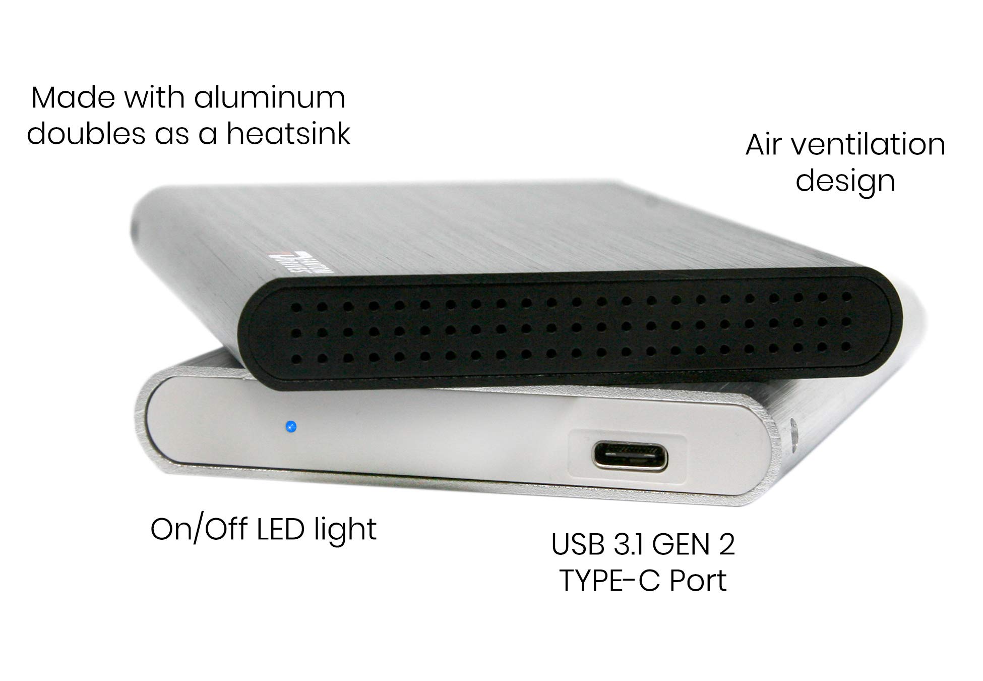 Fantom Drives FD 2TB Portable Hard Drive - USB 3.2 Gen 2 Type-C - 10Gbps - Aluminum - Silver - Compatible with Mac/PC/PS4/Xbox (GF3SMC2000U)