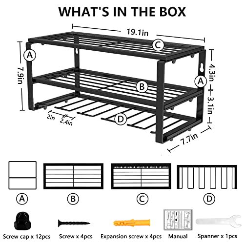 BaiYuan Power Tool Organizer with 5 Drill Holder, Wall Mount Garage Tool Organizers and Storage Rack, 3 Layers Heavy Duty Metal Tool Shelf, Cordless Drill Storage or Drill Charging Station