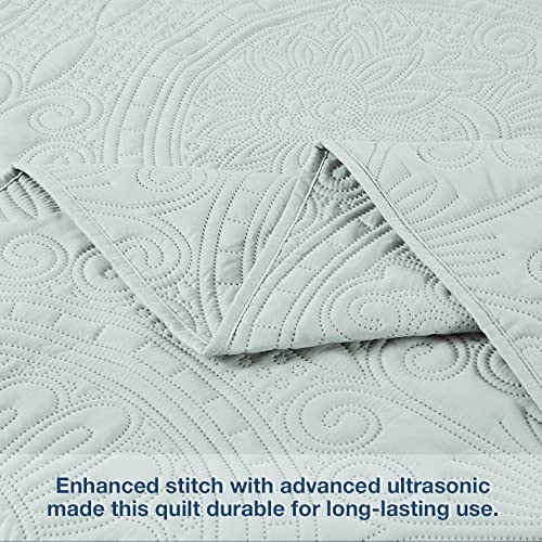 Anluoer Quilt Queen Size Bedding Set-Sage Green Embossed, Bedspreads-Lightweight Summer Soft Microfiber Bedspread, Bed Coverlet for All Seasons (1 Quilt, 2 Pillow Shams)