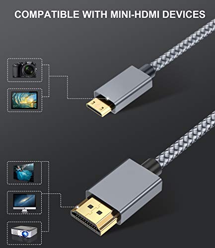 Elebase Mini HDMI to HDMI Cable 10 FT,4K 60Hz Mini HDMI Cord Compatible for DSLR Camera,Camcorder,Graphics Video Card,Laptop,Pico Projector,Raspberry Pi Zero W,Neogeo