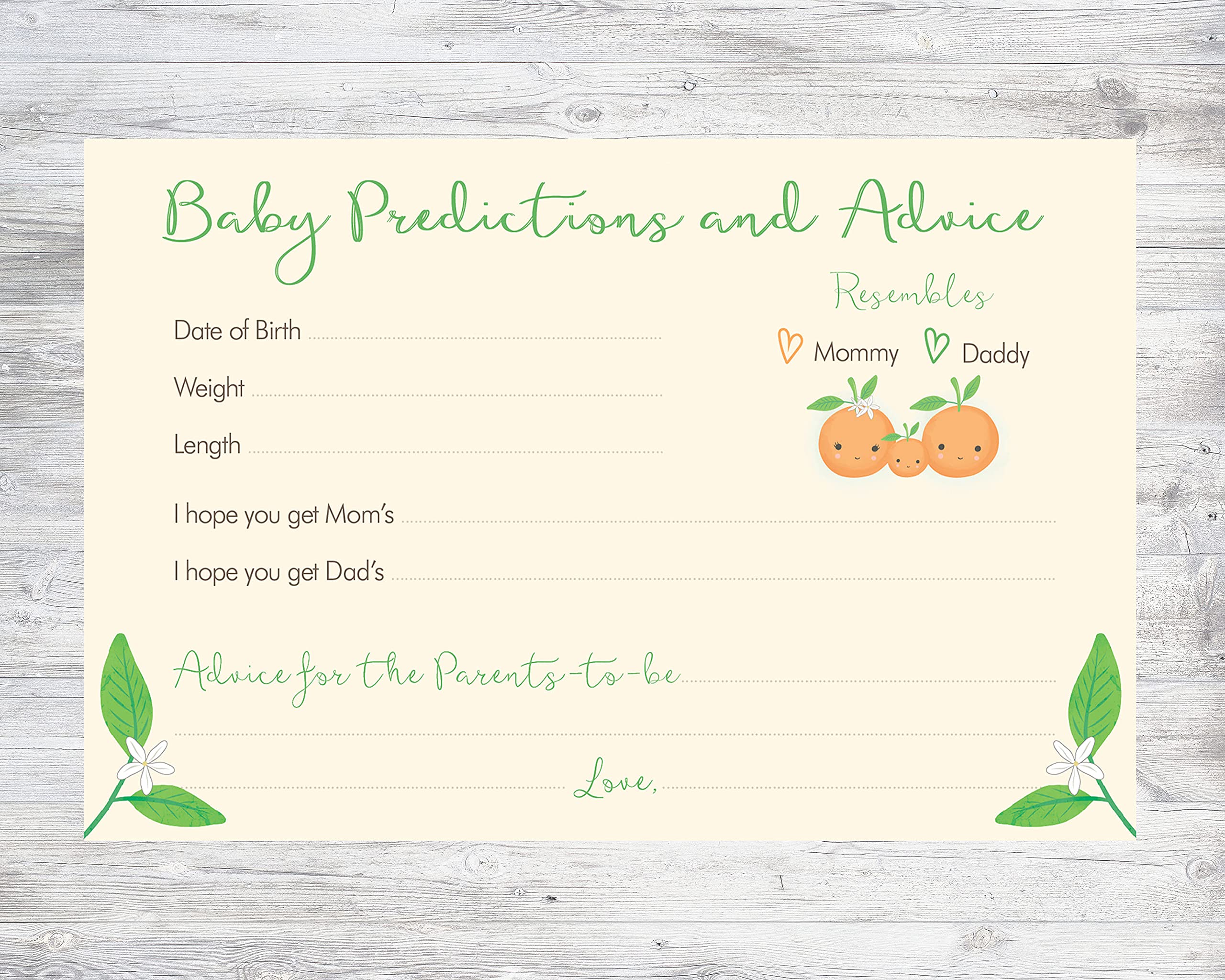 Oh My Baby Shower, Little Cutie Predictions and Advice Baby Shower Cards 24 count, orange, green, cream, white