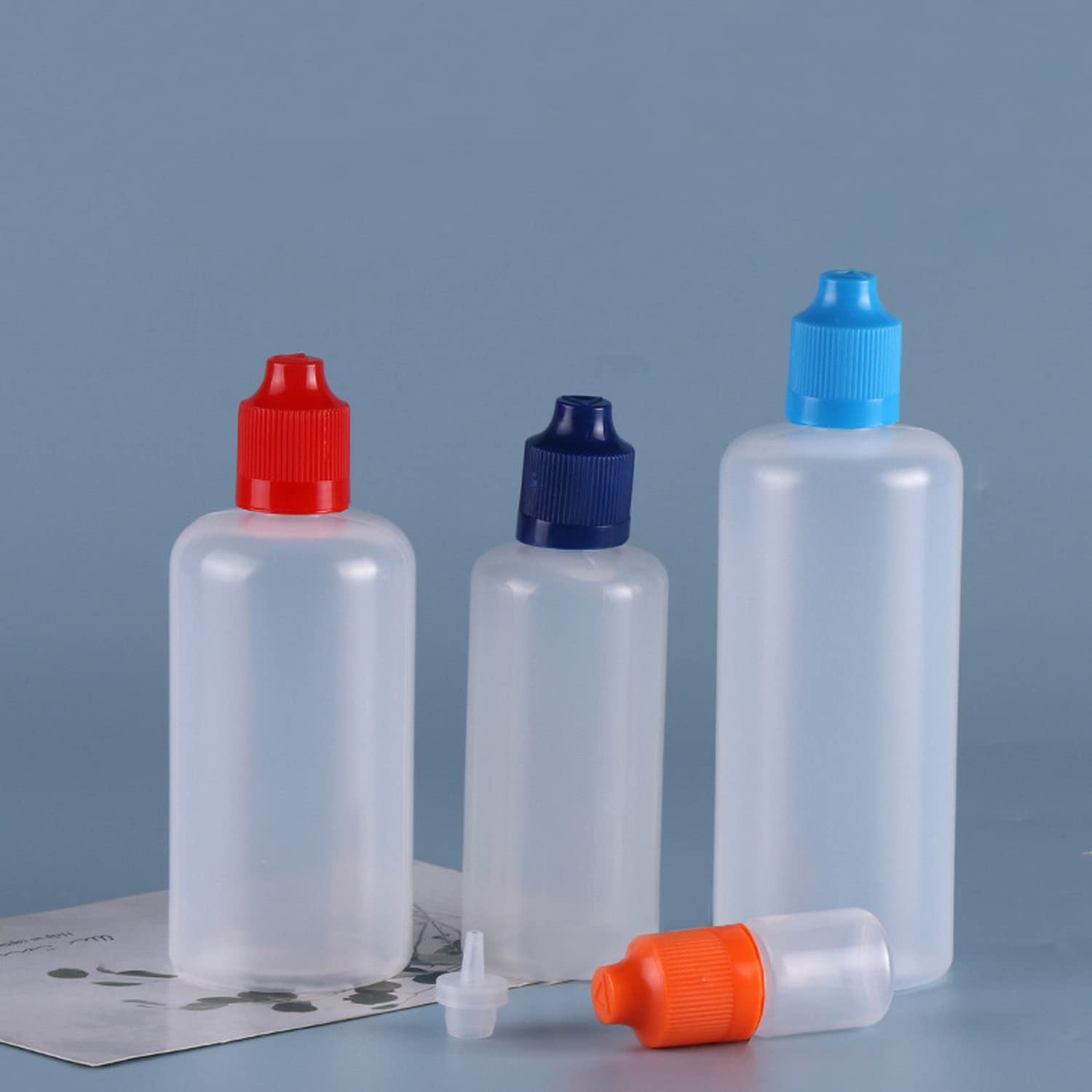 SmaUnicorn 20pcs x 50ml (1.7oz) LDPE Empty Squeezable Liquid Dropper Bottles Eye Dropping Containers with Mixed CRC Caps Free Funnels Pipettes Blank Labels