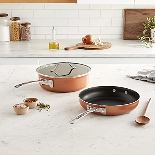 Gotham Steel Stackable 3 Piece Frying Pan Cookware Set– Stackmaster Ultra Nonstick Cast Texture Ceramic Coating, Stacks and Nests within Each Other - Dishwasher Safe