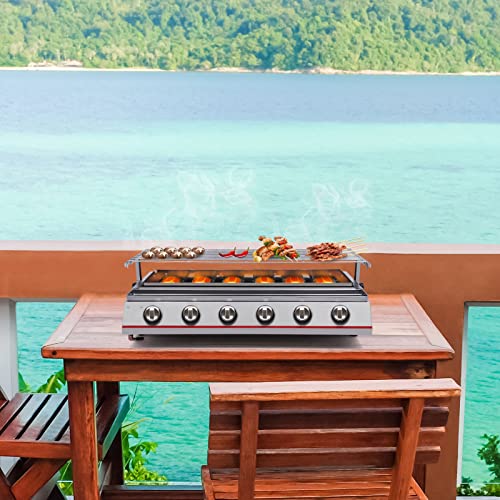 6 BBQ Stainless Steel Propane Gas Grill,Portable Tabletop Grill with Sear Side Burner,Non-stick Barbecue Grill for Patio Party Picnic 31.1 * 9.84 inches