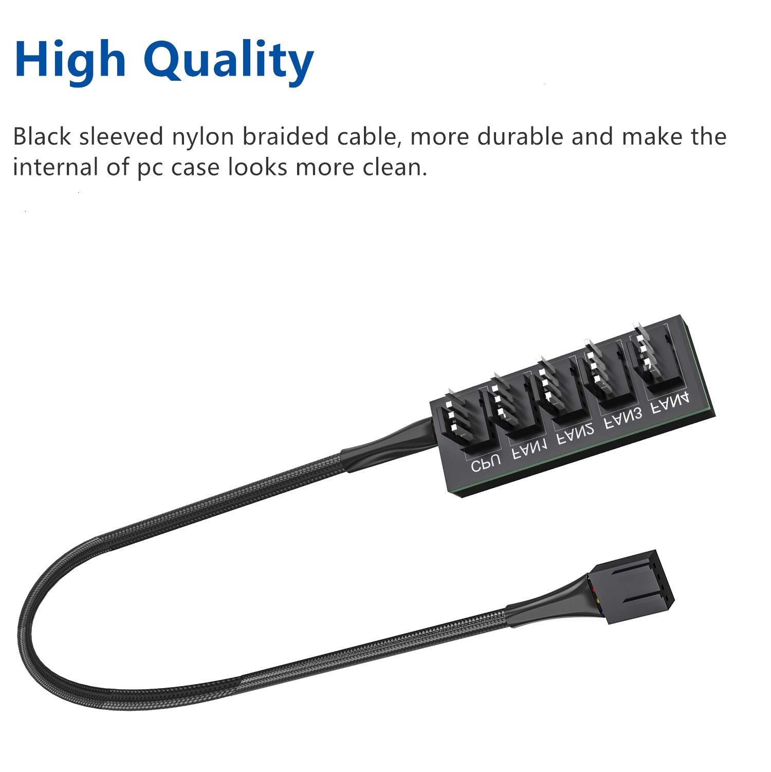 PWM Fan Hub, 2 Pack PC Fan Splitter 5 Way Sleeved Power Supply Cable Adapter, Internal Motherboard Fan Power Extension Cable Cord for Computer Cooler Case 4-Pin and 3-Pin Fans, 17.7inch