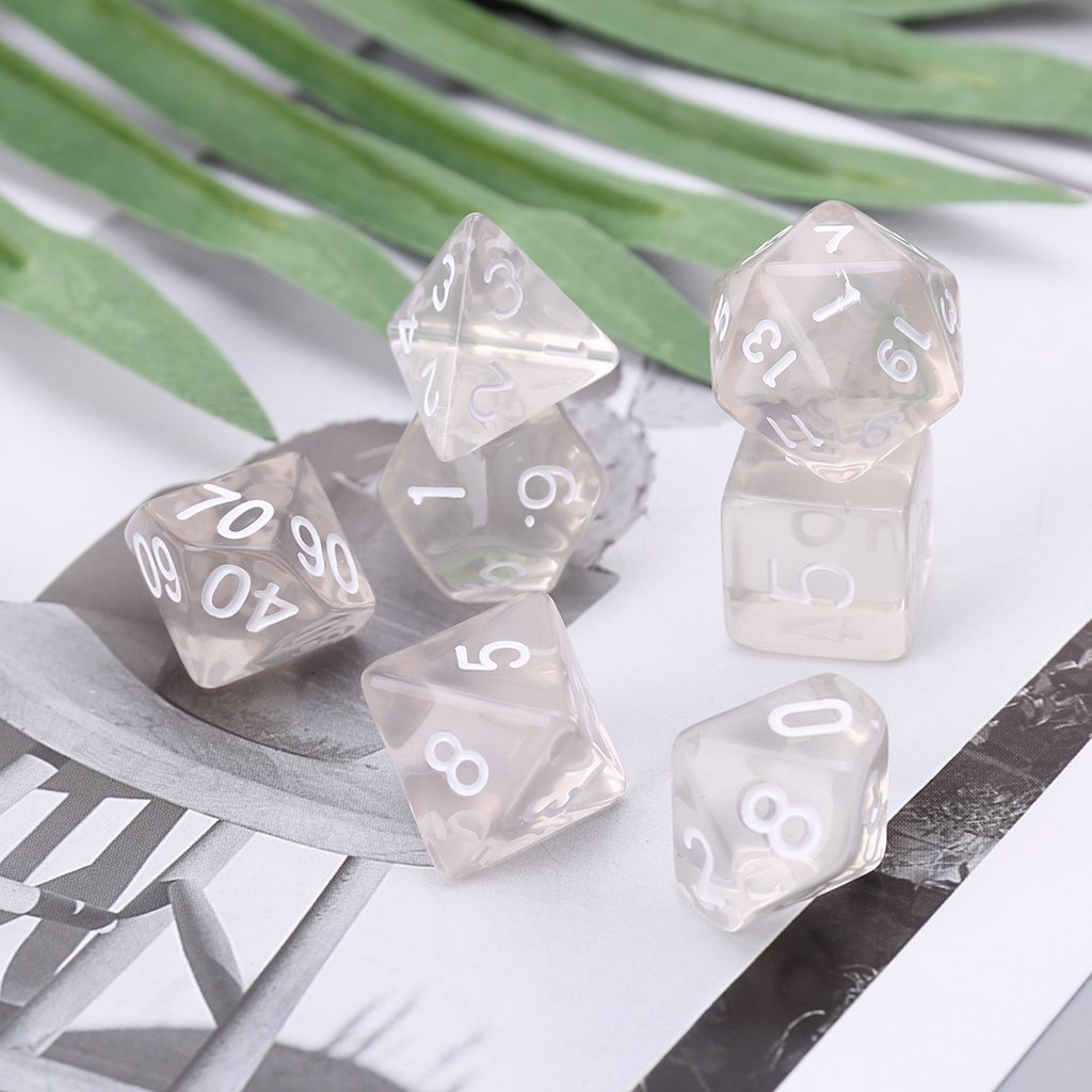 7Pack of Transparent Color D4 D6 D8 D10 D12 D20 Polyhedral Dice for Dungeons and Dragons DND RPG Table Games P