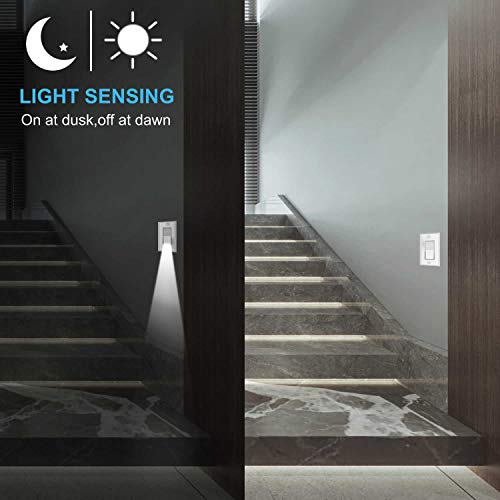4 Pack Illuminated Light Switch, Decora Paddle Rocker Light Switch with LED Night Light, Automatic On/Off Sensor, Single Pole, 15Amp 120/277Volt, White