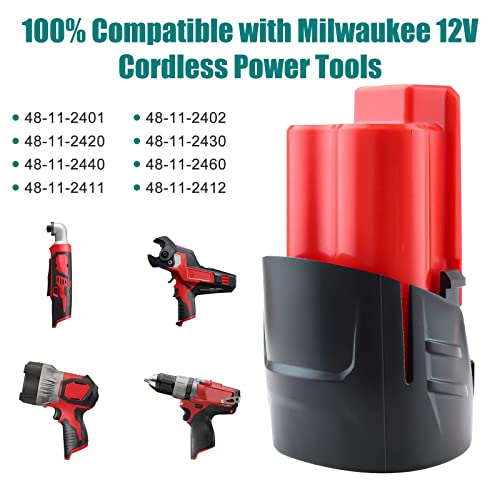 2Packs 3.0Ah 12 Volt 48-11-2430 Replacement Battery Compatible with Milwaukee 12V Battery Lithium 48-11-2430 48-11-2420 48-11-2425 48-11-2401 48-11-2402 48-11-2440 48-11-2460 Cordless Power(Orange)