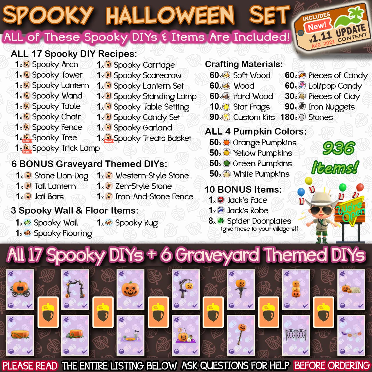 ACNH: Spooky Series Mega Set | 23 DIY Recipes | Halloween Items | Crafting Materials | Includes 1.11 Update Content