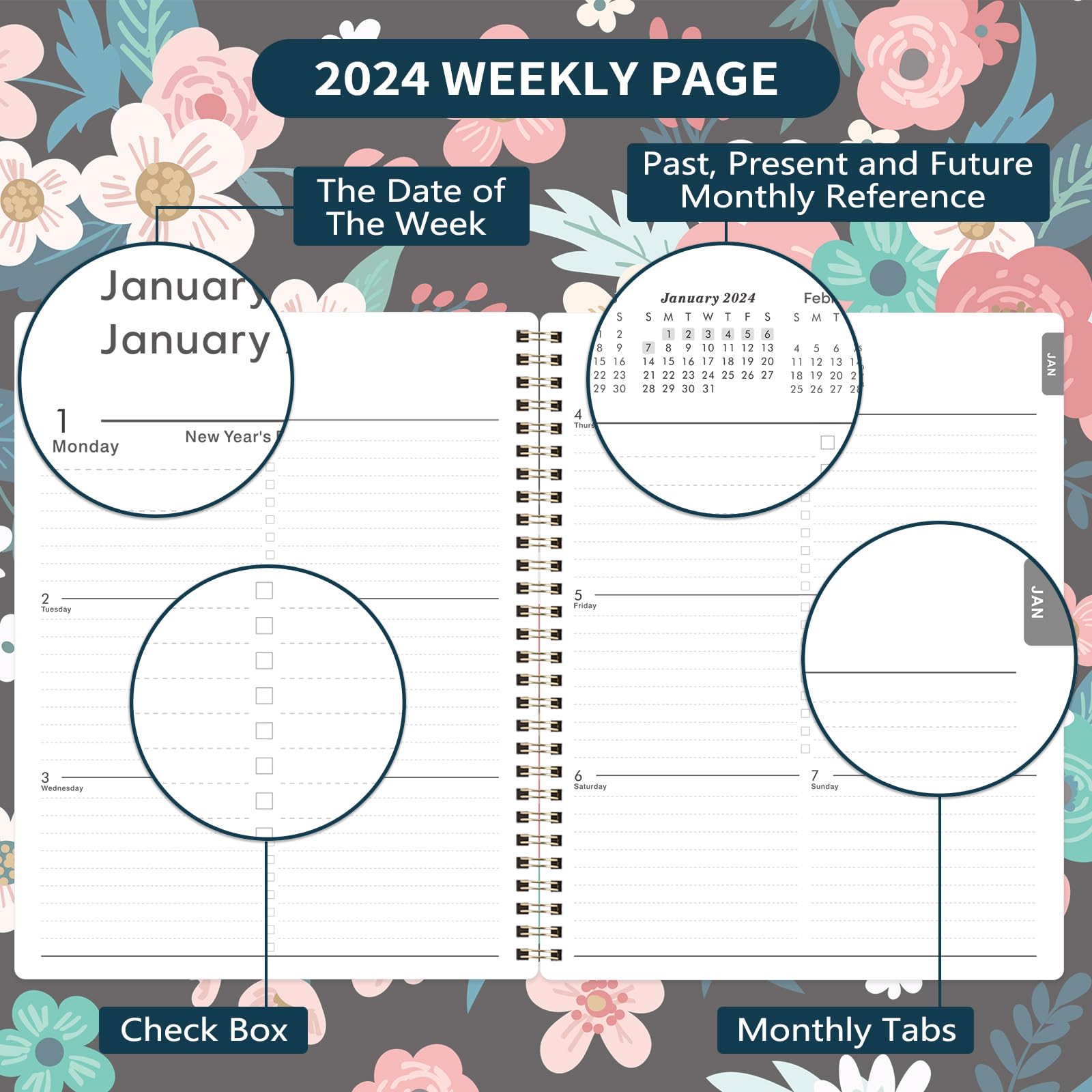 2024 Planner - 2024 Weekly & Monthly Planner from Jan. 2024 - Dec. 2024, 8" x 10", Planner 2024 Weekly and Monthly with Strong Twin-Wire Binding, Round Corner Design, Perfect Daily Organizer