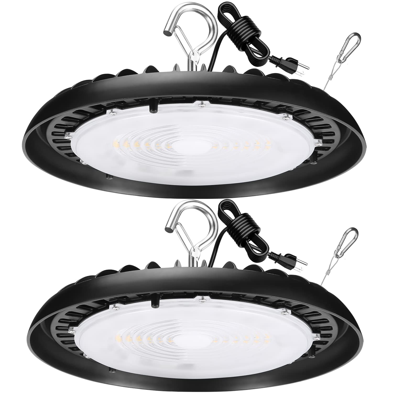 2 Pack LED High Bay Light with US Plug 6FT Cable, 120V 150W 19500LM 5000K Daylight, 600W-800W HID/HPS Equivalent, UL IP65 Commercial Warehouse Lighting for Workshop,Garage, Gym,Factory, Non-Dim