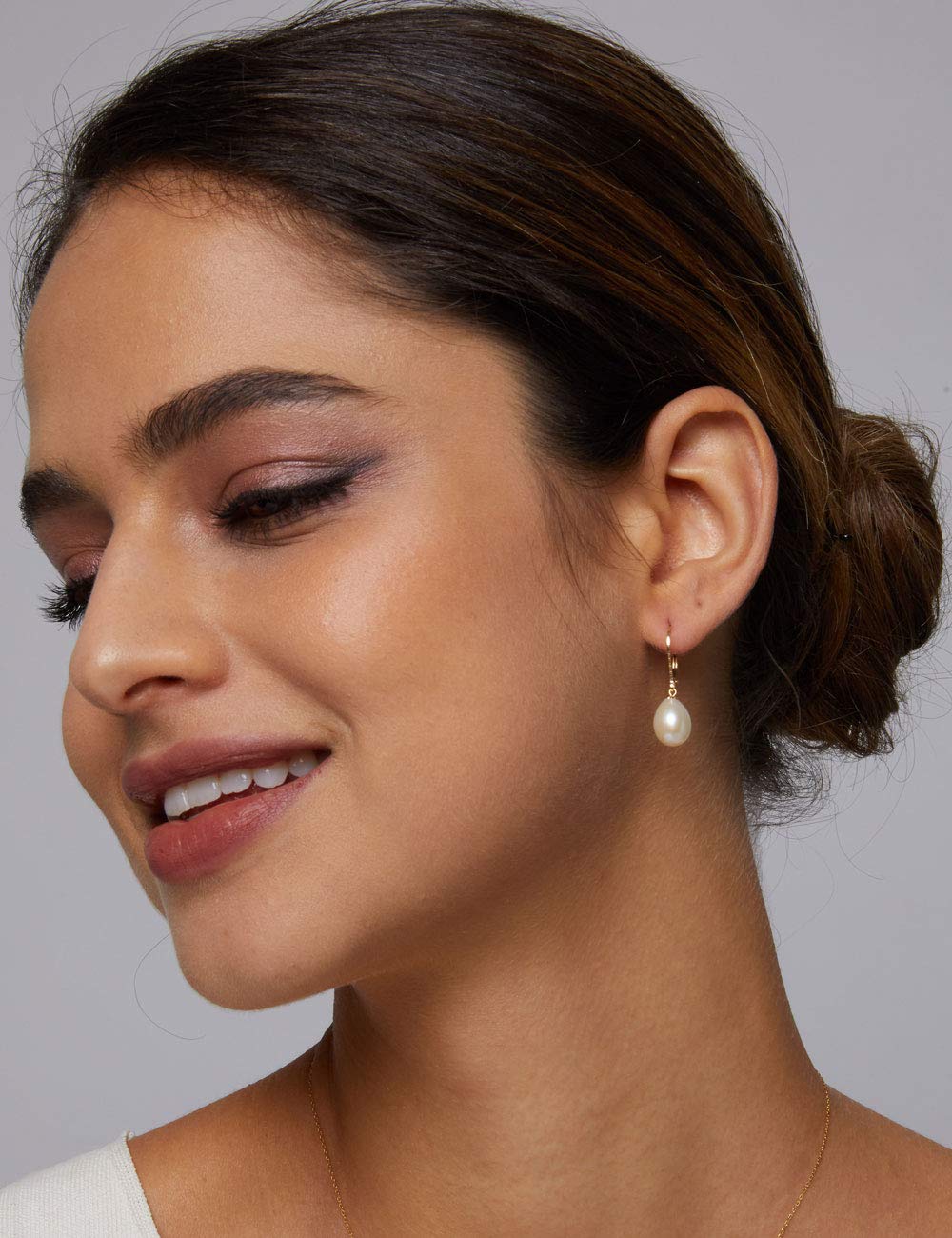 18K Gold Freshwater Cultured Pearl Drop Dangle Earrings Leverback 8-9mm Pearl Jewelry for Women