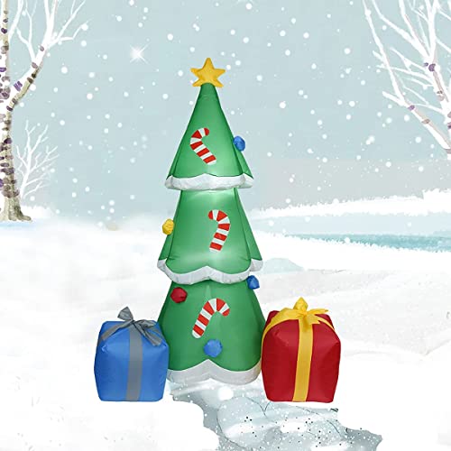 6 FT Blow up Christmas Decoration Inflatable Outdoor Christmas Tree Gift Giant with LED Light Xmas Decor for Holiday Party Yard/Lawn/ Garden/Patio