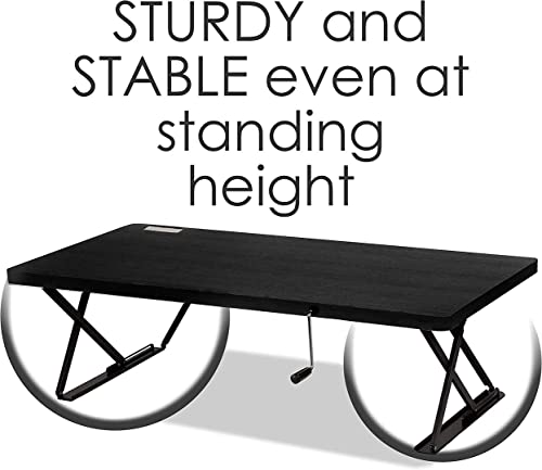Manual Adjustable Height Computer Tabletop, Crank Lift, 47x24x15 (LxWxH) (Black)