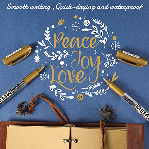 4 Pieces Metallic Marker Pens, Metallic Paint Pen Markers Suitable for Cards Writing Signature Lettering Metallic Painting Pens (Gold)
