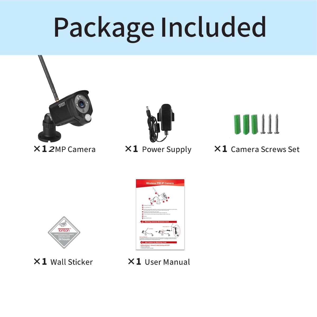 Tonton [Add -on IP Camera] 1080P Full HD 2MP Wireless IP Network Camera,Metal Housing,Waterproof Outdoor Indoor Security Camera with PIR Sensor,2 Way Audio, Only Suitable 8/10CH NVR (Black)
