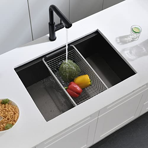 32 Black Undermount Workstation Kitchen Sink - Dorzom 32βx19β Metallic Matte Black Stainless Steel Undermount 18 Gauge 10 Inch Deep Single Bowl Workstation Ledge Kitchen Sink with Accessories
