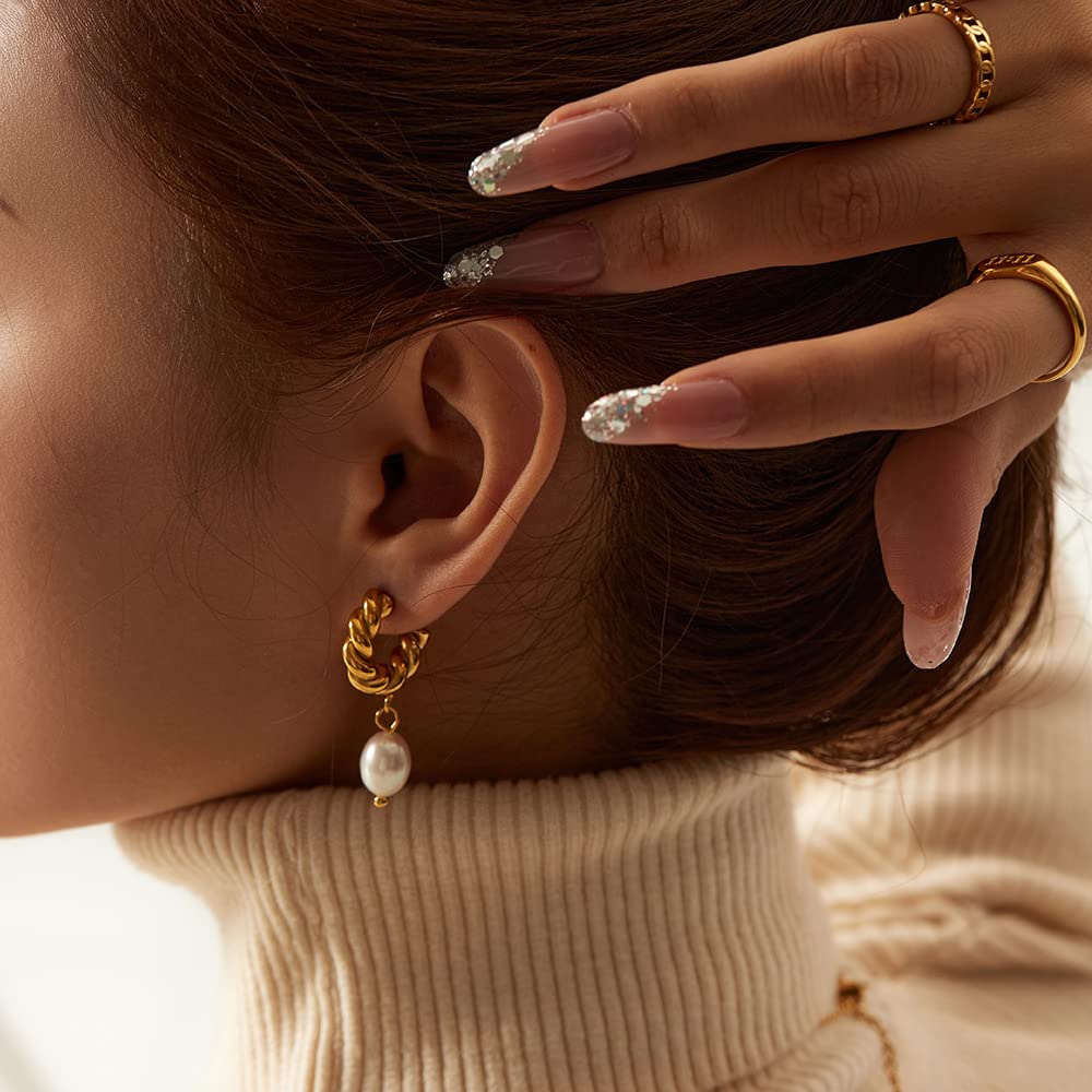 18k Gold Pearl Drop Earrings Hypoallergenic With Fresh Water Pearls [Gift Box included]