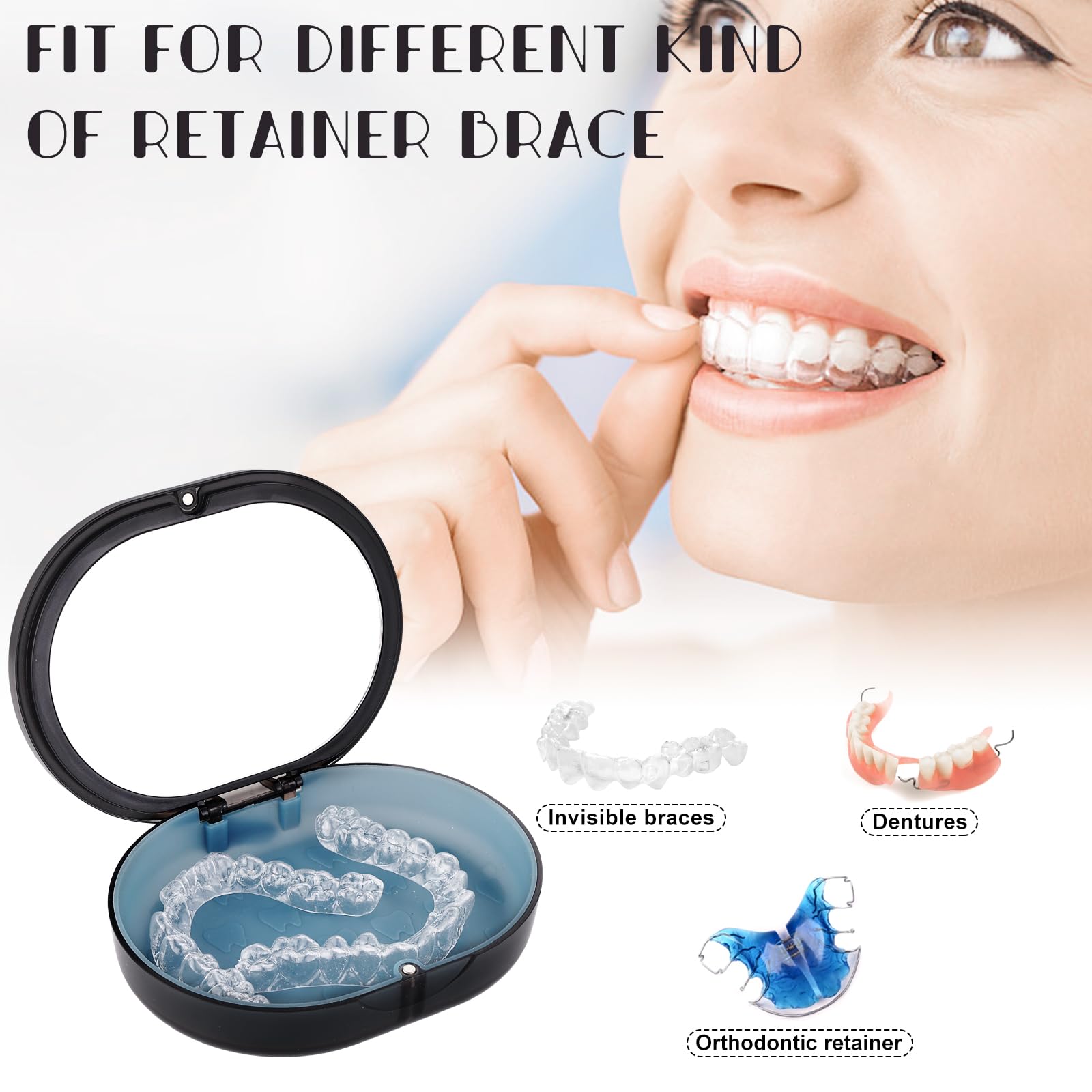 2 Pack Black New Double-layer Aligner Case with Belt Chewing,Removal Tool,Cleaning Brush,Built in Mirror Orthodontic Case