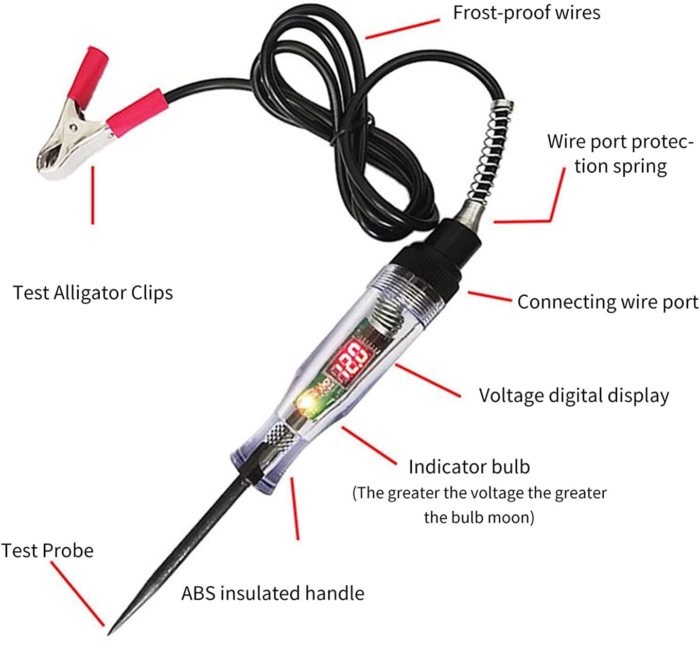 2023 Car Truck Circuit Test Pen -【New Version】Circuit Tester, 3-70V DC Digital LED Circuit Tester, Heavy Duty Light Tester w/ Voltmeter & Spring Wire, Get Result Only Just in 3s (RED - (3-24V))
