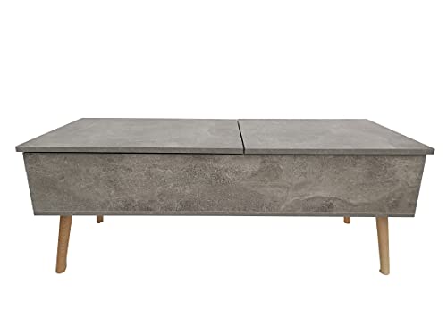 Aline Lift-Top Convertible Coffee Table with Wooden Legs (Gravel Grey)