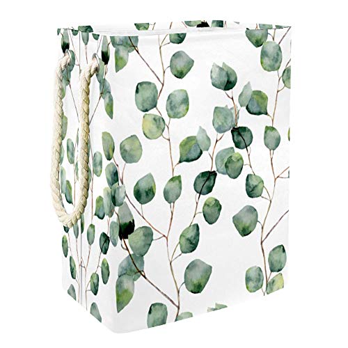 MAPOLO Laundry Basket Eucalyptus Leaves Pattern Foldable Laundry Hamper with Handles Detachable Brackets Well-Holding Waterproof for Clothes Toys Organization in Laundry Room Bedroom Bathroom