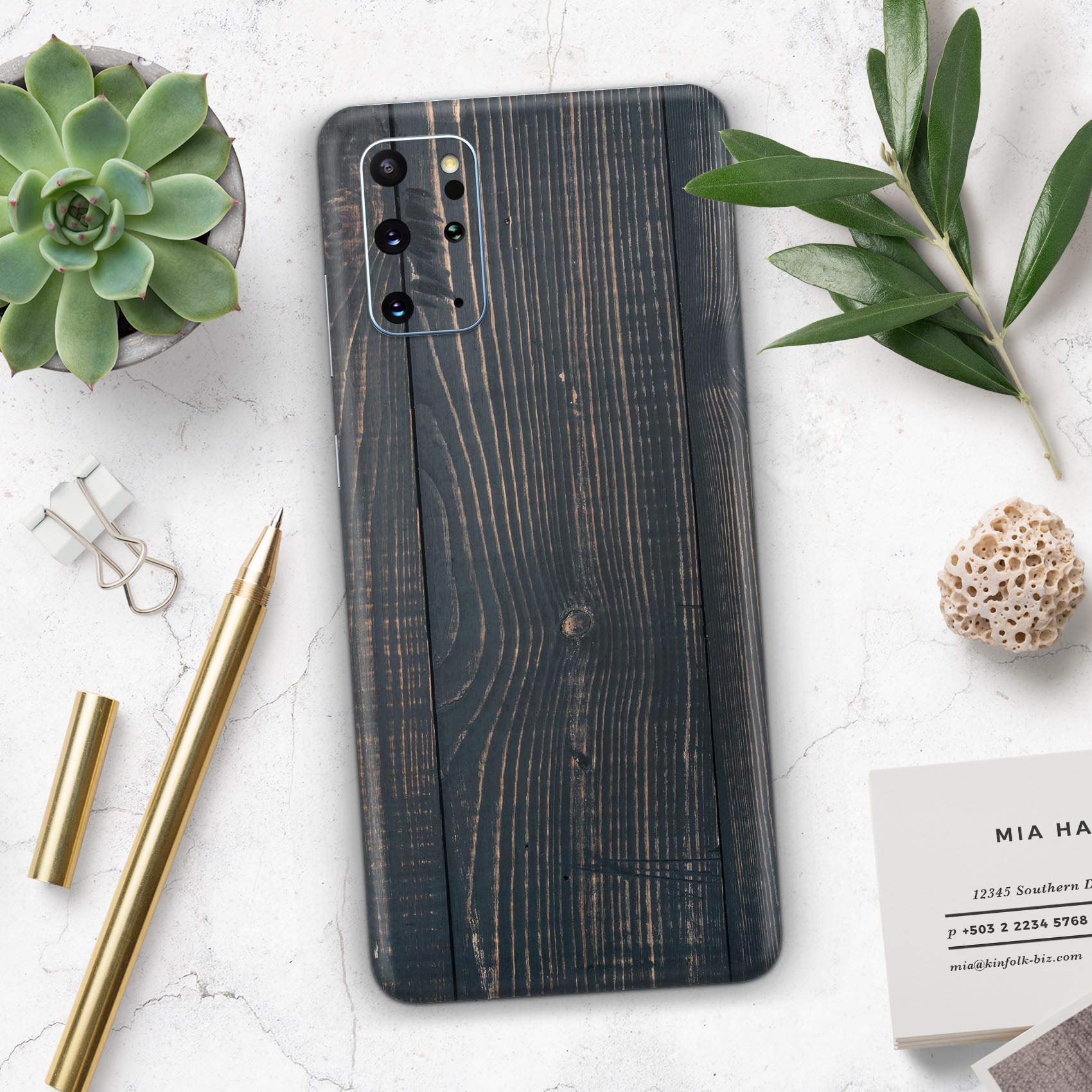 DesignSkinz Vertical Blackwashed Woodgrain Protective Vinyl Decal Wrap Skin Cover Compatible with The Samsung Galaxy S20 (Screen Trim & Back Glass Skin)