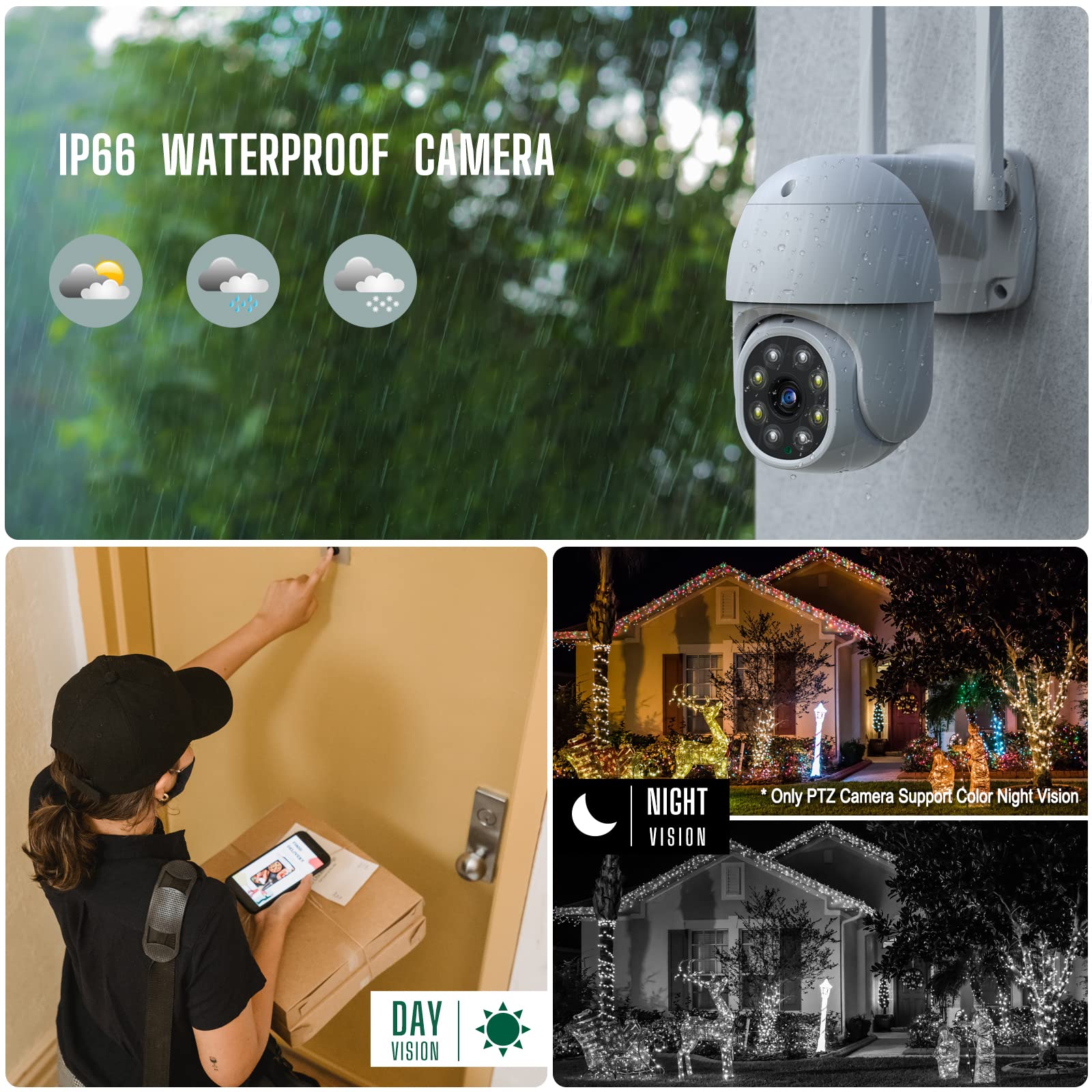 3MP Home Security Camera System Wireless Outdoor, 8 CH WiFi Surveillance NVR Kits with 2X IP Cameras & 2X PTZ Cameras, 1TB HDD, 2-Way Audio, Color Night Vision, Motion Alert, Remote Access
