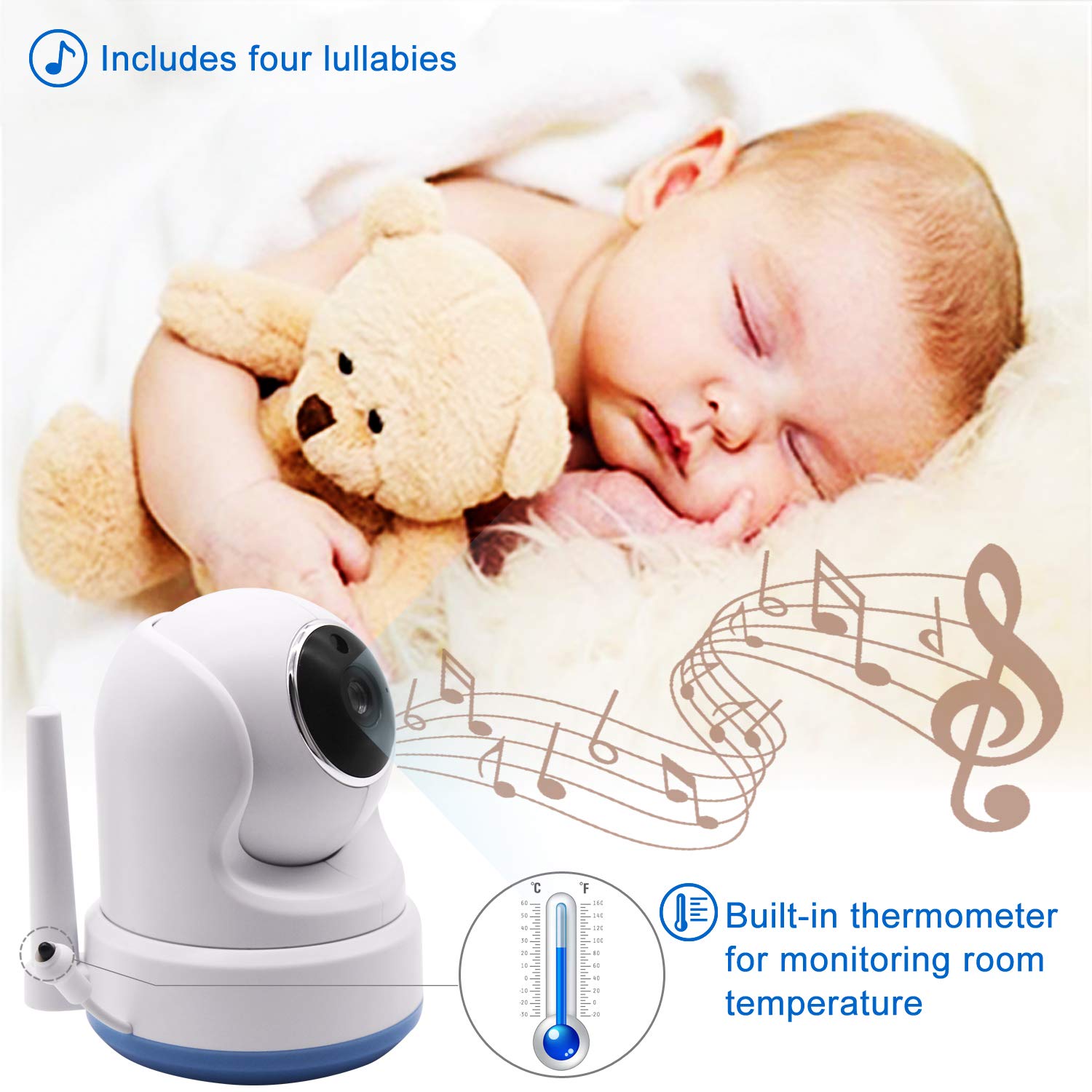 CasaCam BC200 Digital Wireless HD Pan & Tilt Baby Camera, Add-on Camera BM200, Two-Way Audio, Night Vision, Temperature Monitoring, Night Light and Lullabies
