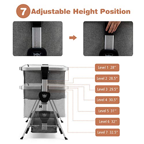 BABY JOY Bedside Bassinet, Portable Baby Crib w/Mattress, Two-Side Breathable Mesh, 7 Height Adjustable, Large Storage, Wheels for Easy Movement, Crib for Newborn Infant, Bassinet for Baby, Dark Grey