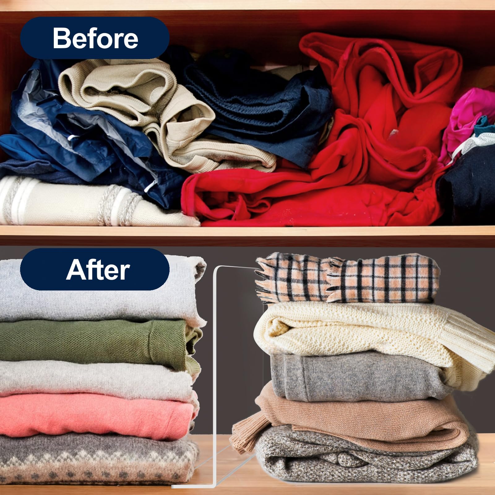 Uzpomel Acrylic Shelf Dividers for Closet Organization,Sweater Organizer for Closet - 6pack 8” Tall Clear Plastic Shelf Dividers for Closets Shelves Cabinets