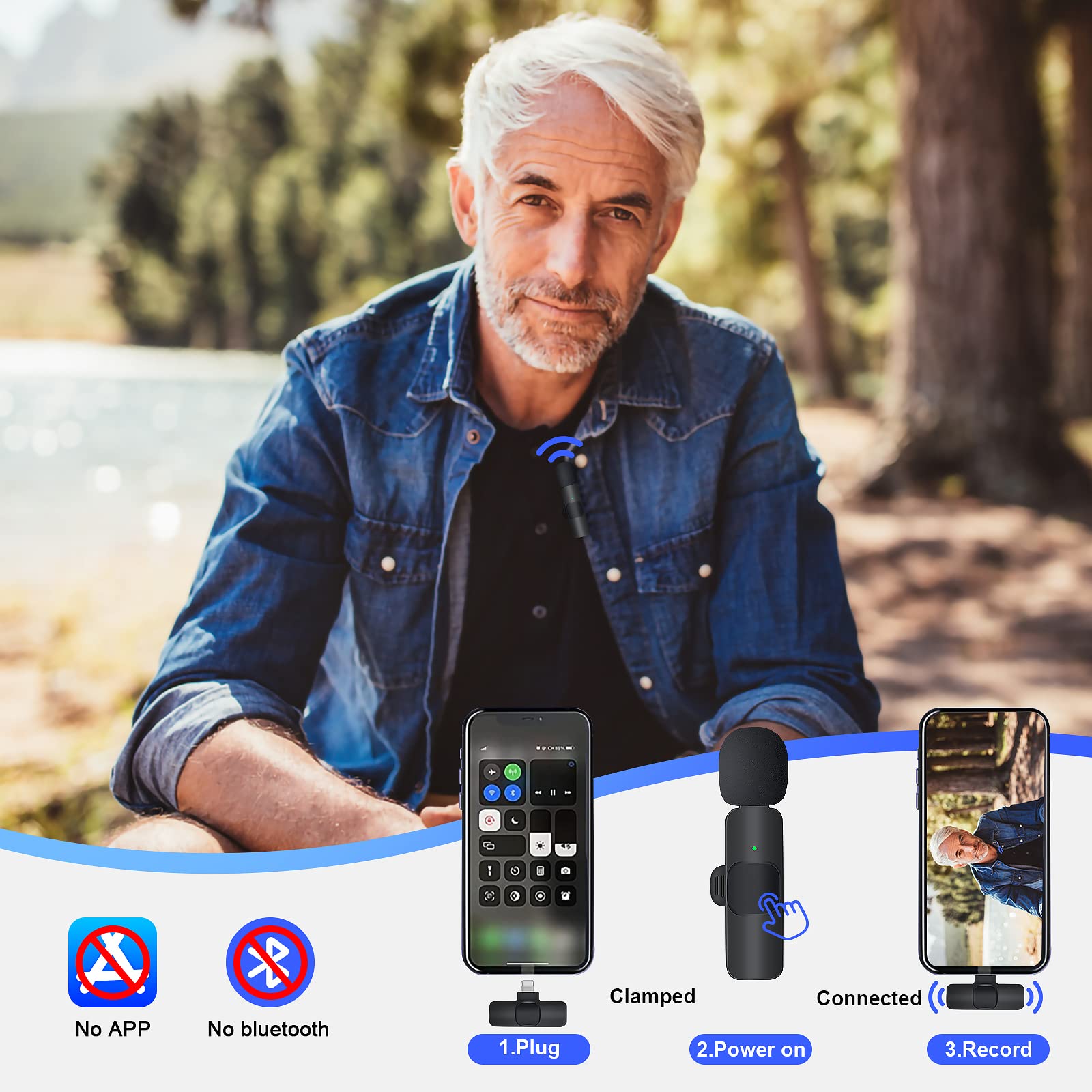 2-Pack Dienmern Wireless Microphone for iPhone Microphone for Video Recording Mini Lapel Lavalier Podcast Tiny Cordless Lav Portable YouTube Professional External Interview Clip On Microphone Wireless
