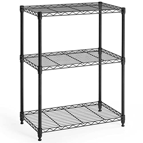 CAPHAUS Heavy-Duty Adjustable Height Wire Shelving Unit, Wire Rack Shelving, Metal Steel Storage Shelves, Garage Shelving Storage Organizer, Utility Storage Shelf, 24Wx14Dx30H 3-Tier No Wheels, Black