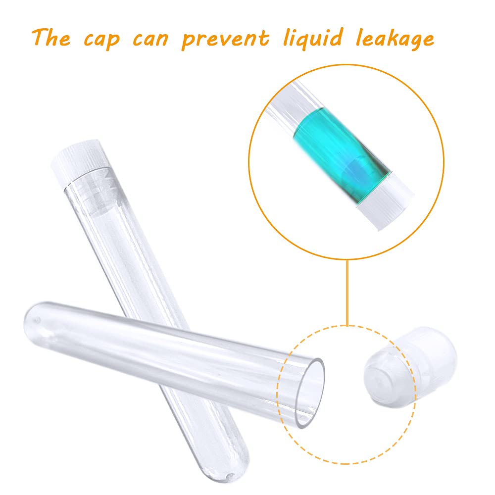 50Pcs Clear Plastic Test Tubes with Rack,16 x 100mm Tube with Caps and 50 Holes Tubes Rack,Test Tube Set for Scientific Experiments,Candy,Beads,Liquid Storage,Party Decor