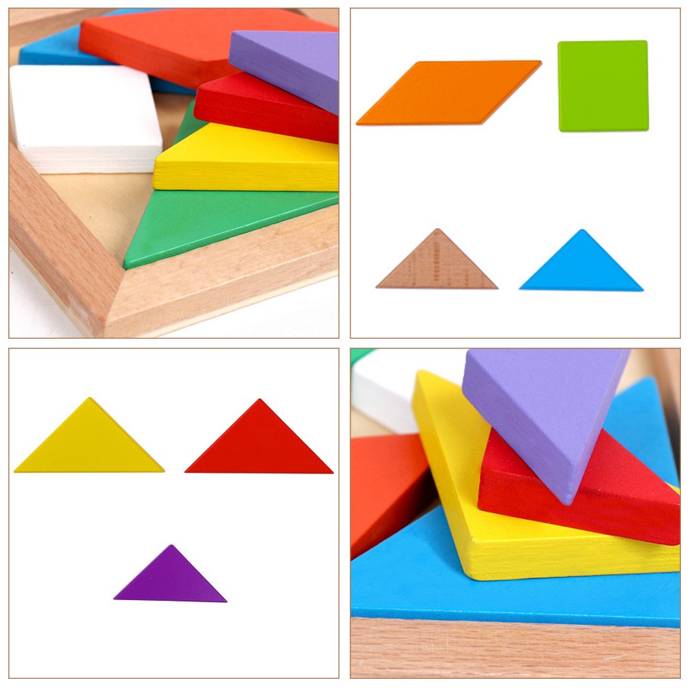 3 otters Wooden Tangrams Puzzles, 4 Pack Educational Tangrams Shapes Puzzle Toys for Kids Christmas Stocking Stuffers, STEM Montessori Wood Toy, Brain Logic Blocks