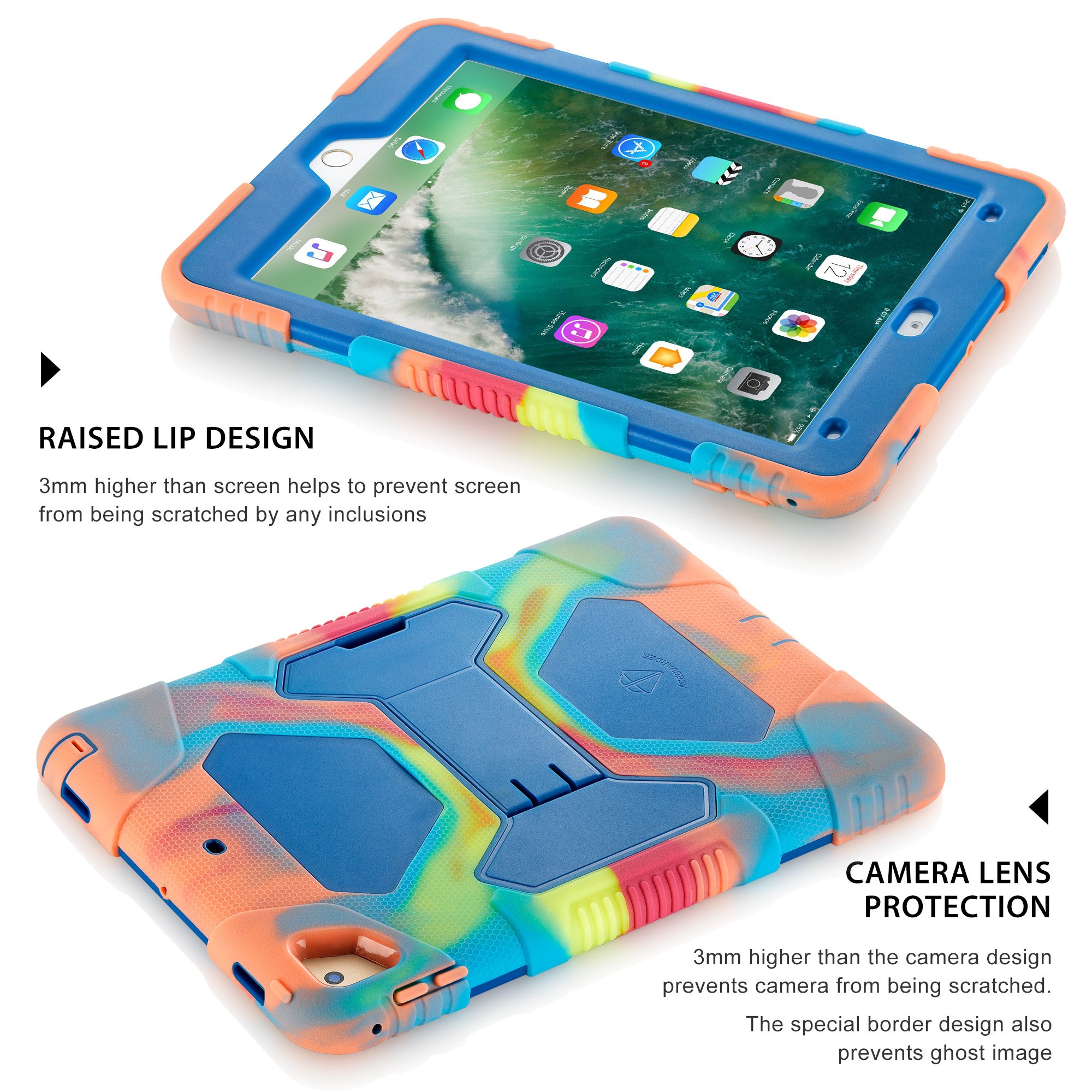 Case 9.7 inch for 2017 iPad 5th Generation Case /2018 iPad 6th Generation Case/ 2016 iPad Pro Case/iPad Air 2 Case, Heavy Duty Shockproof Silicone Protect Case - Ice/Blue