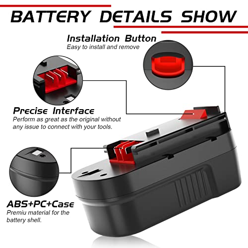 2-Pack 3.6Ah HPB18 Ni-Mh Replacement Battery for Black and Decker 18V Battery HPB18-OPE Compatible with Black Decker Battery 18 Volt Tools A1718 FS180BX FS18FL FSB18 Firestorm Cordless Power Tool