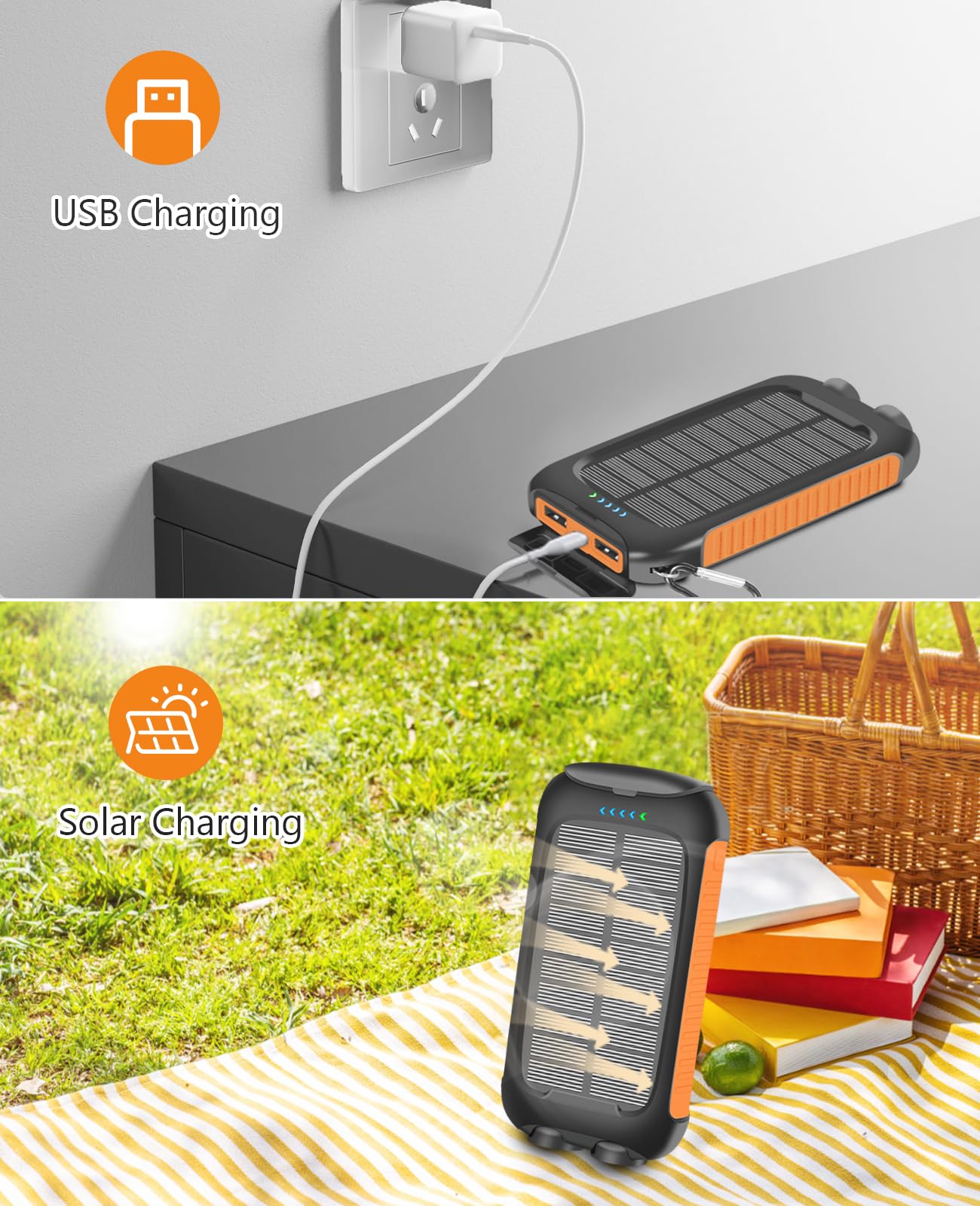 ๐ฎ๐ฌ๐ฎ4 ๐๐ฅ๐๐ง๐๐๐ Solar Power Bank, Solar Charger, 38800mAh Outdoor Portable Charger, External Battery Pack 5V/3.1A Fast Charger Type C Ports with LED Flashlights, Perfect for Travel Camping
