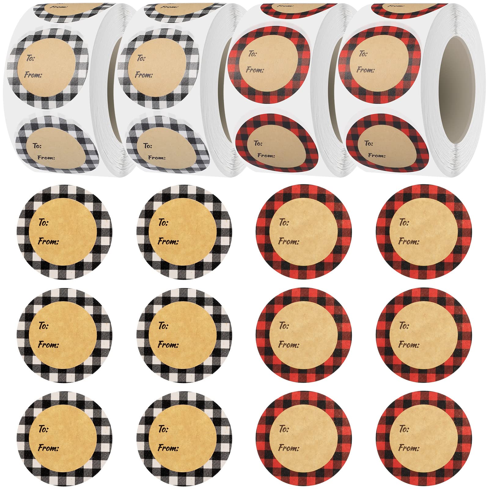 2000 Pieces Christmas to from Stickers, 1.5 Inch Buffalo Plaid Christmas Name Tag Stickers, Kraft Xmas to from Labels for Gift Wrapping, Box and Envelope Sealing