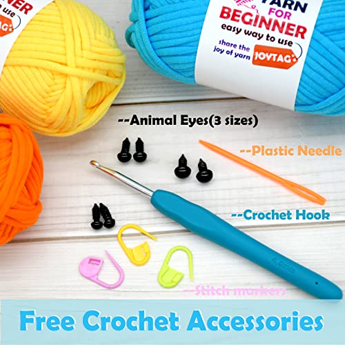 6 Pack Beginners Crochet Yarn Rainbow Yellow White Blue Mulitcolor Crochet Yarn for Crocheting Knitting Beginners with Easy-to-See Stitches Crochet Yarn for Beginners Crochet Kit(6x50g)-Rainbow Mix