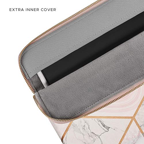 Comfyable Tablet Sleeve Compatible for iPad Pro 12.9 inch M2 2022 M1 2021 2020 & Smart/Magic Keyboard with Pencil Holder - PU Leather Bag Waterproof Slim Protective Cover Case - Geometric Marble
