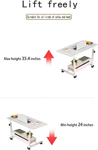 Adjustable Table Student Computer Desk Portable Home Office Furniture Small Spaces Desk Sofa Bedroom Bedside Desk Learn Play Game Desk on Wheels Movable with Storage Desk Size 31.5 * 15.7 Inch,White