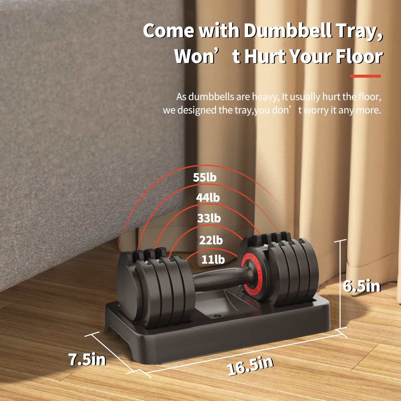 ACCPO Adjustable Dumbbells Set,55LB Single Dumbbell,Fast Adjustment Weight Dumbbell by Turning Handle,Strength Training Dumbbell with Tray Suitable for Men Women Full Body Exercise (55LBS)