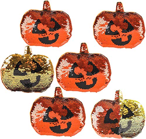 Halloween Plush Flip Sequins 5" Pumpkin Plushies (6 Pack) Fun Halloween Party Favors for Kids, Trick or Treats Non Candy Prizes, Halloween Goodie Bag Fillers by 4E's Novelty