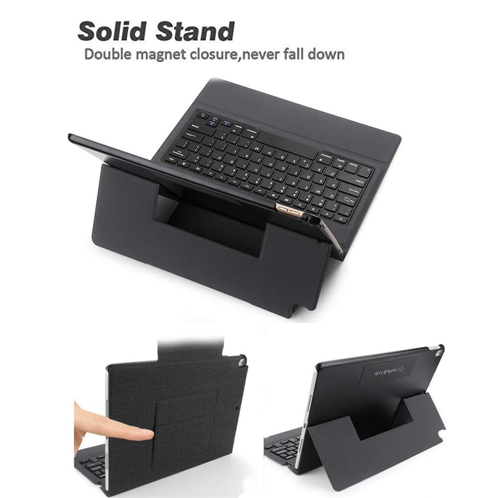 casefromme for iPad Pro 12.9 Keyboard Case,Slim Lightweigh Folio Shell Protective Stand Leather Cover for iPad Pro 12.9 inch 1st & 2nd Generation(2015 & 2017 Black