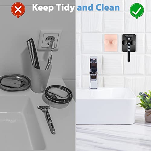 4 Pack Razor Holder for Shower Wall Mount, Adjustable Waterproof Self Adhesive Shaver Holders, Razor Holder Compatible with Most of Shavers, for Key, Plug, Makeup Brush, Bathroom Kitchen Organizer