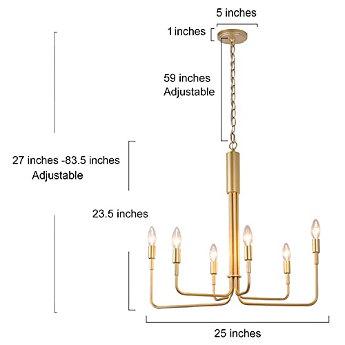 KSANA Gold Chandelier, 6-Lights Modern Chandeliers for Dining Rooms, Living Room, Bedroom, Kitchen, Brushed Gold Finish