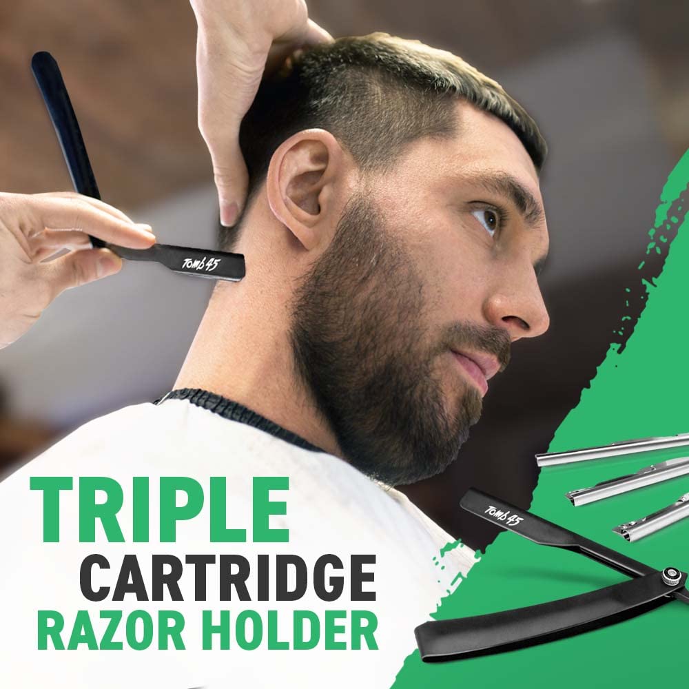 Tomb 45 Triple Cartridge Razor Holder | Disposable Razor Safety Handle For Barbers | 100% Metal Grip & 3 Adjustable Blade Exposure Options For Shaving (Green)