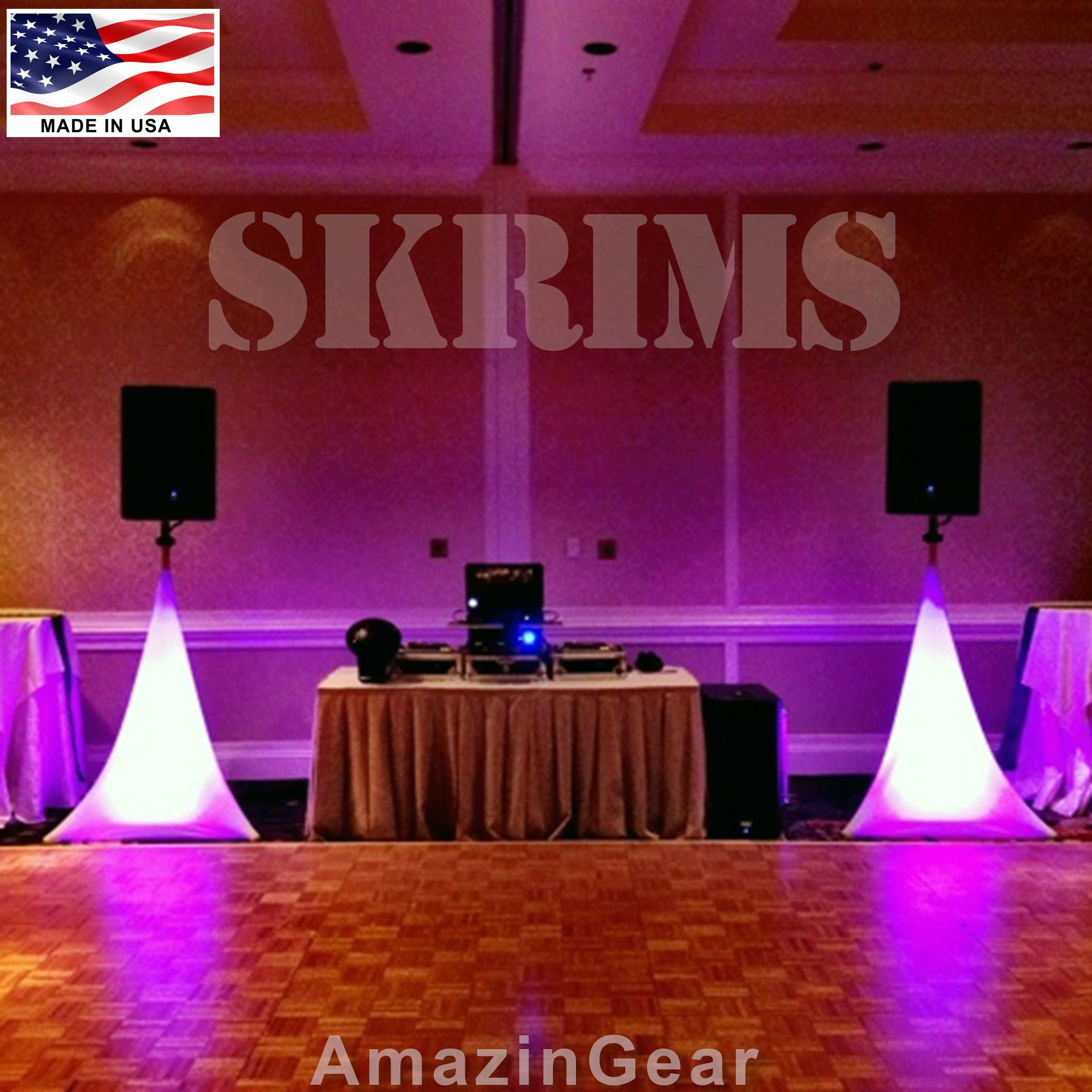 2-Pack Amazin Gear SKRIMS Tripod Speaker Stand Stretch Covers, Triple Sided DJ Scrims, Spandex DJ Skirts +2 FREE Travel Bags, 3-Sides Perfect for Glow Lighting Effect, WHITE PAIR (SKRIMS-3W-2)